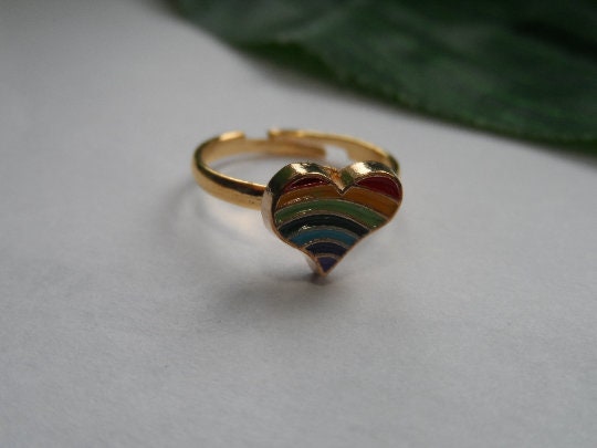 Girls Adjustable Rainbow Heart Ring Girls Rings Kids Rings | Etsy
