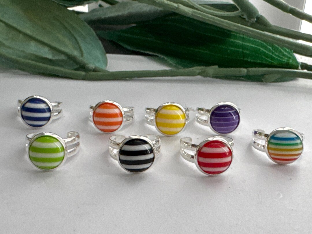 Child's Adjustable Stripe Ring, Kids Rings, Girls Rings, Rainbow ...