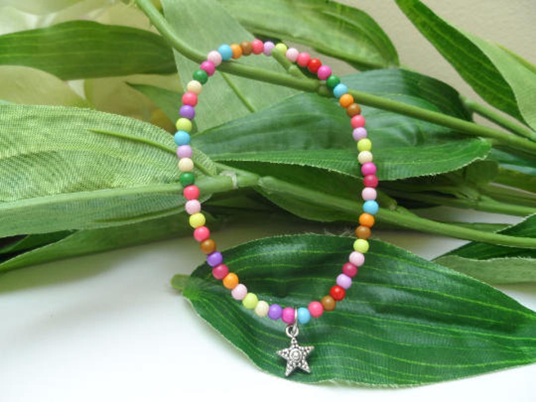 Girls Multi Colored Stretchy Anklet With Star Charm, Tweens Anklets ...