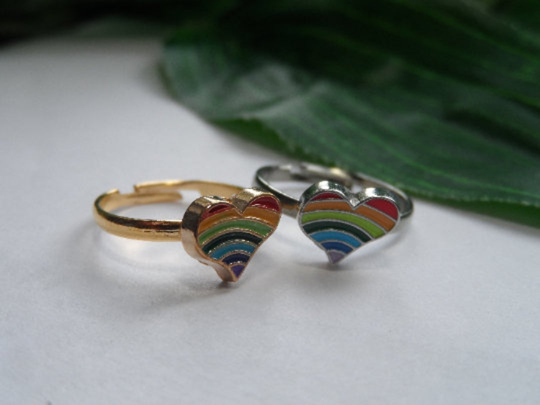 Girls Adjustable Rainbow Heart Ring, Girls Rings, Kids Rings ...
