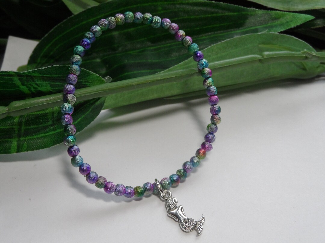 Girls Stardust Stretchy Anklet With Mermaid Charm, Tweens Anklets, Kids ...