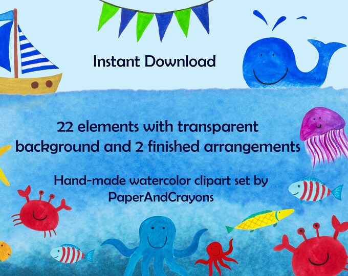 Under the Sea Watercolor Clipart Summer Set Clipart Nautical - Etsy Israel