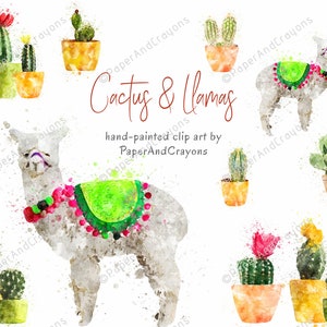 Watercolor Cactus & Llama Clipart Set, Succulent Clip Art, Animal ...