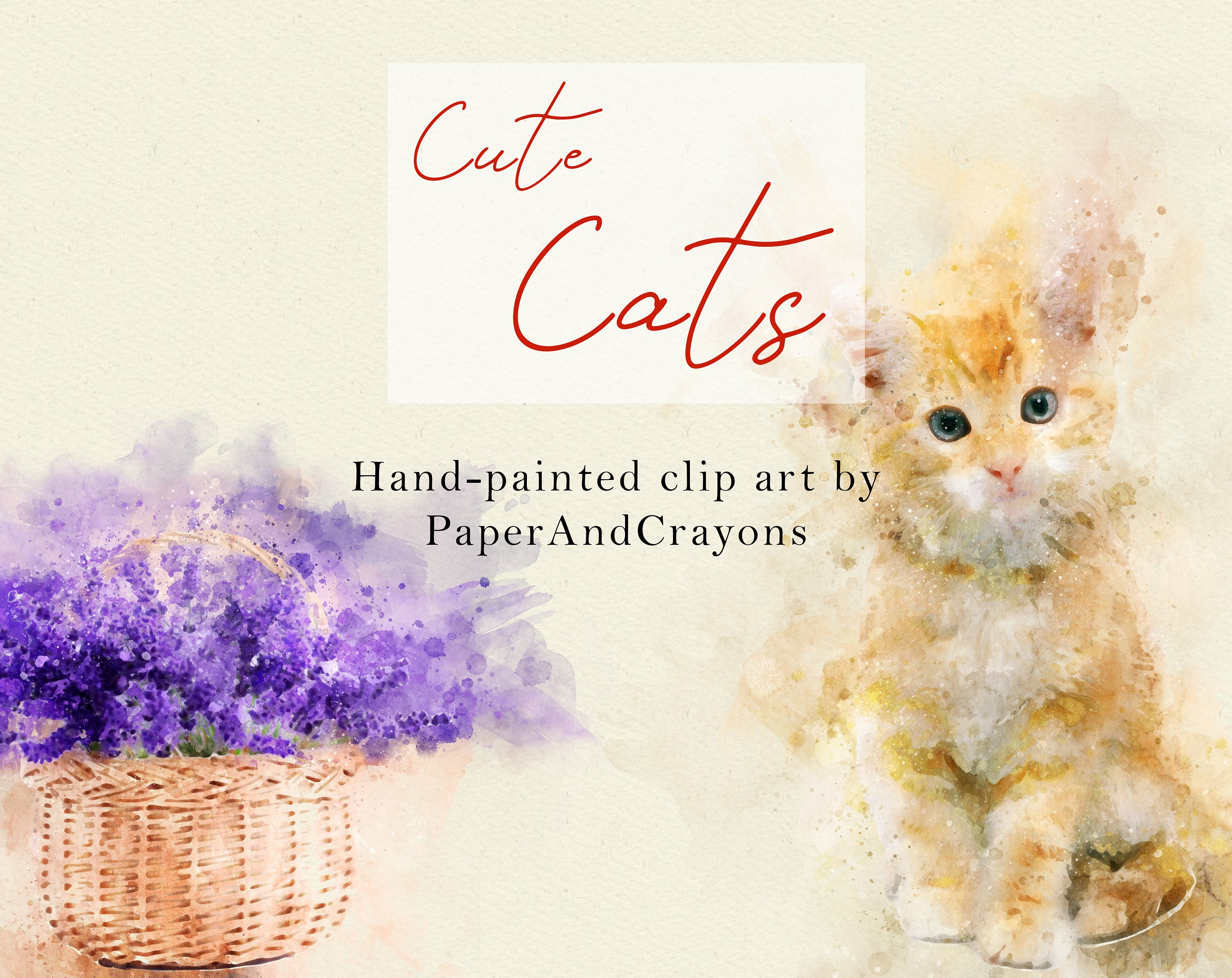 Cat Clipart Cute Cats Watercolor Clip Art Kitten DIY - Etsy