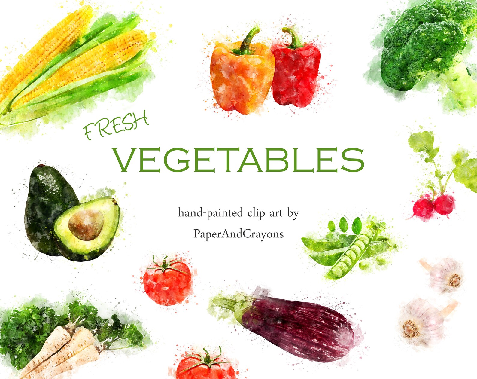 Vegetables Clipart, Fresh Vegetables Watercolor Clip Art, Veggie ...