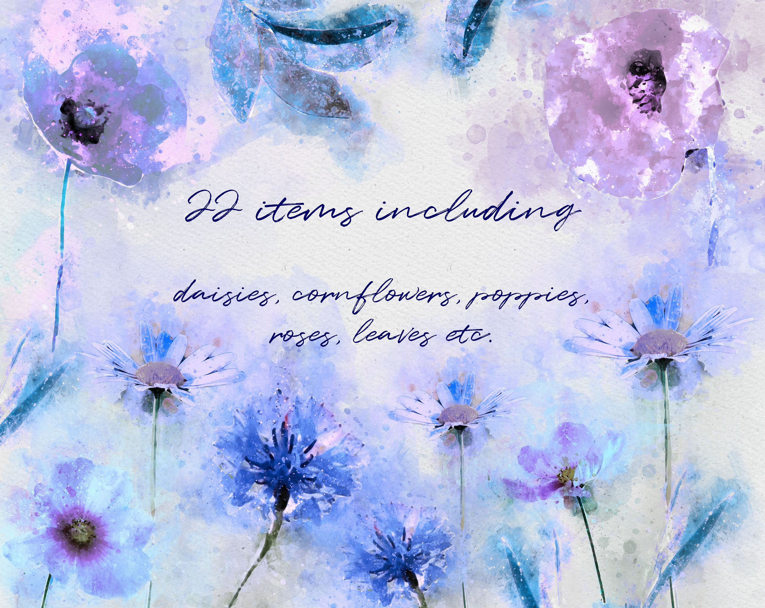 Frozen Floral Clipart Indigo Watercolor Clipart Flower Clip - Etsy