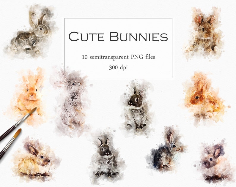Rabbit Clipart, Easter Bunny, Cute Bunnies Watercolor Clip Art, Hare ...