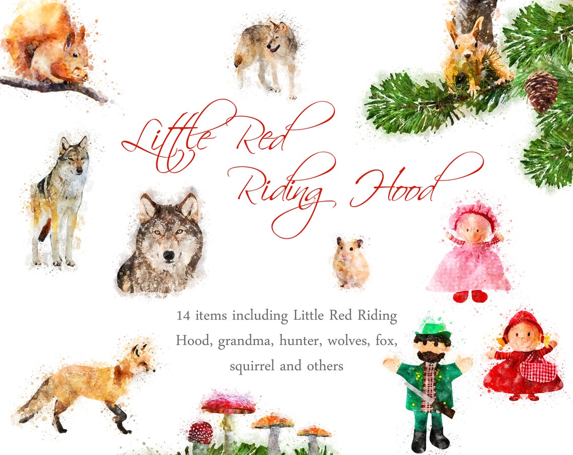 Little Red Riding Hood Clipart Little Red Cap Fairy Tale - Etsy
