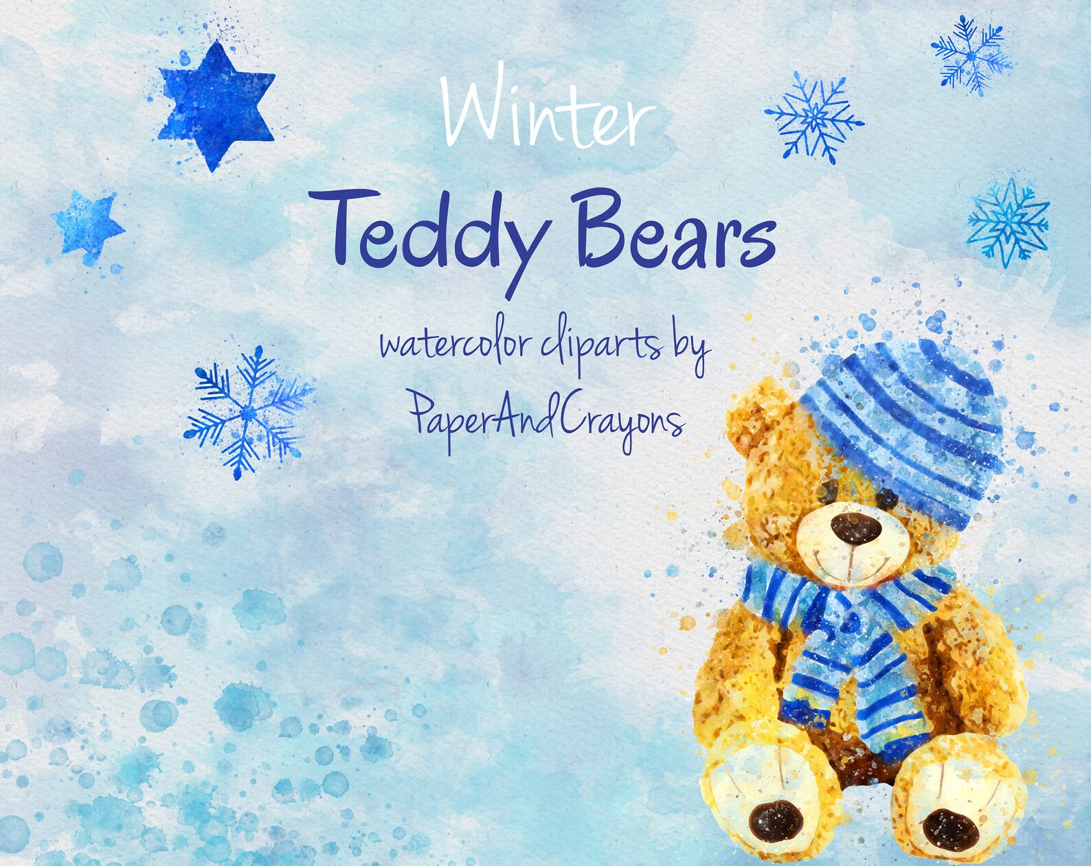 Teddy Bear Clipart Winter Watercolor Clip Art Animal - Etsy