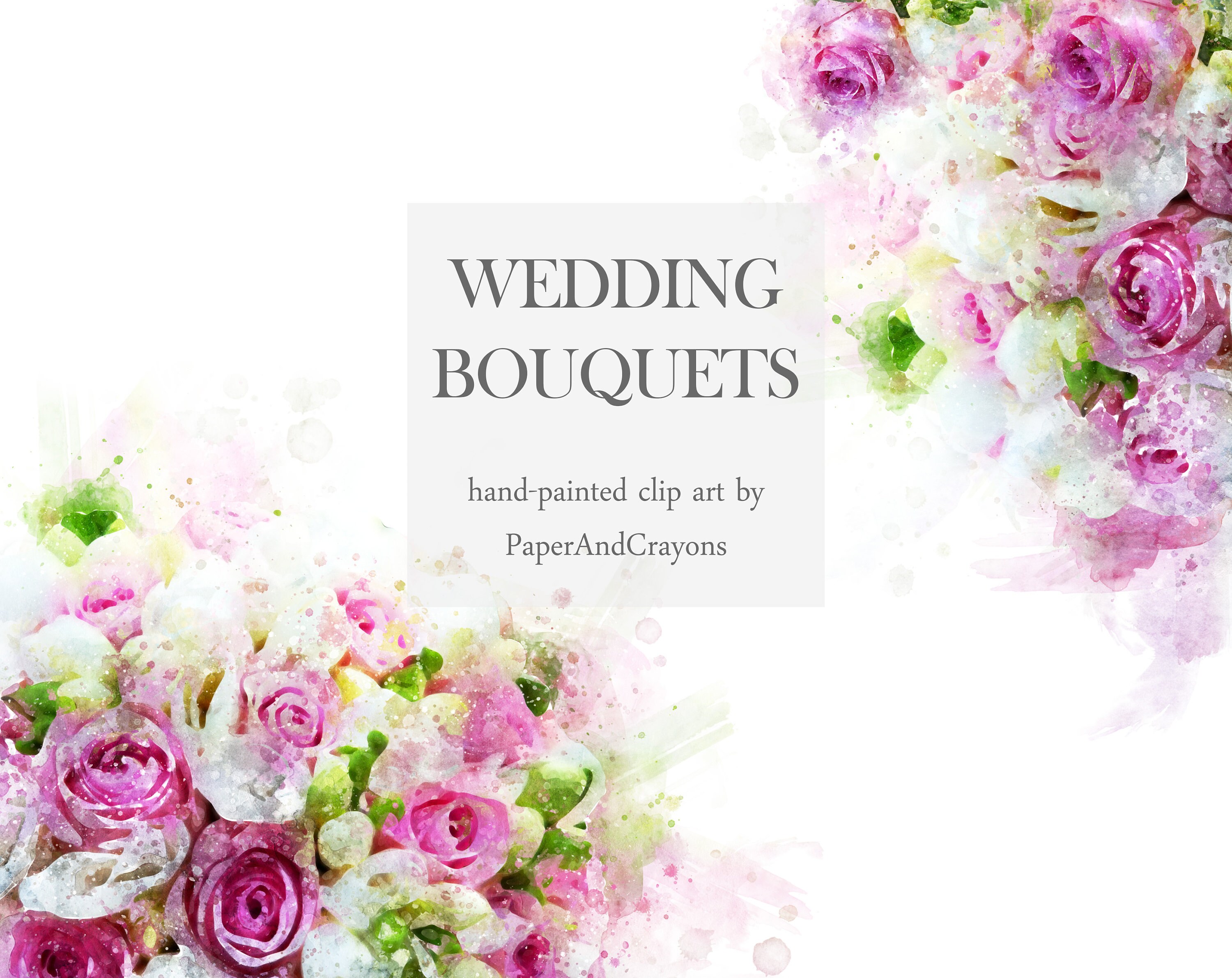 Watercolor Wedding Bouquets Clipart, Floral Clip Art, Blue, White, Pink ...