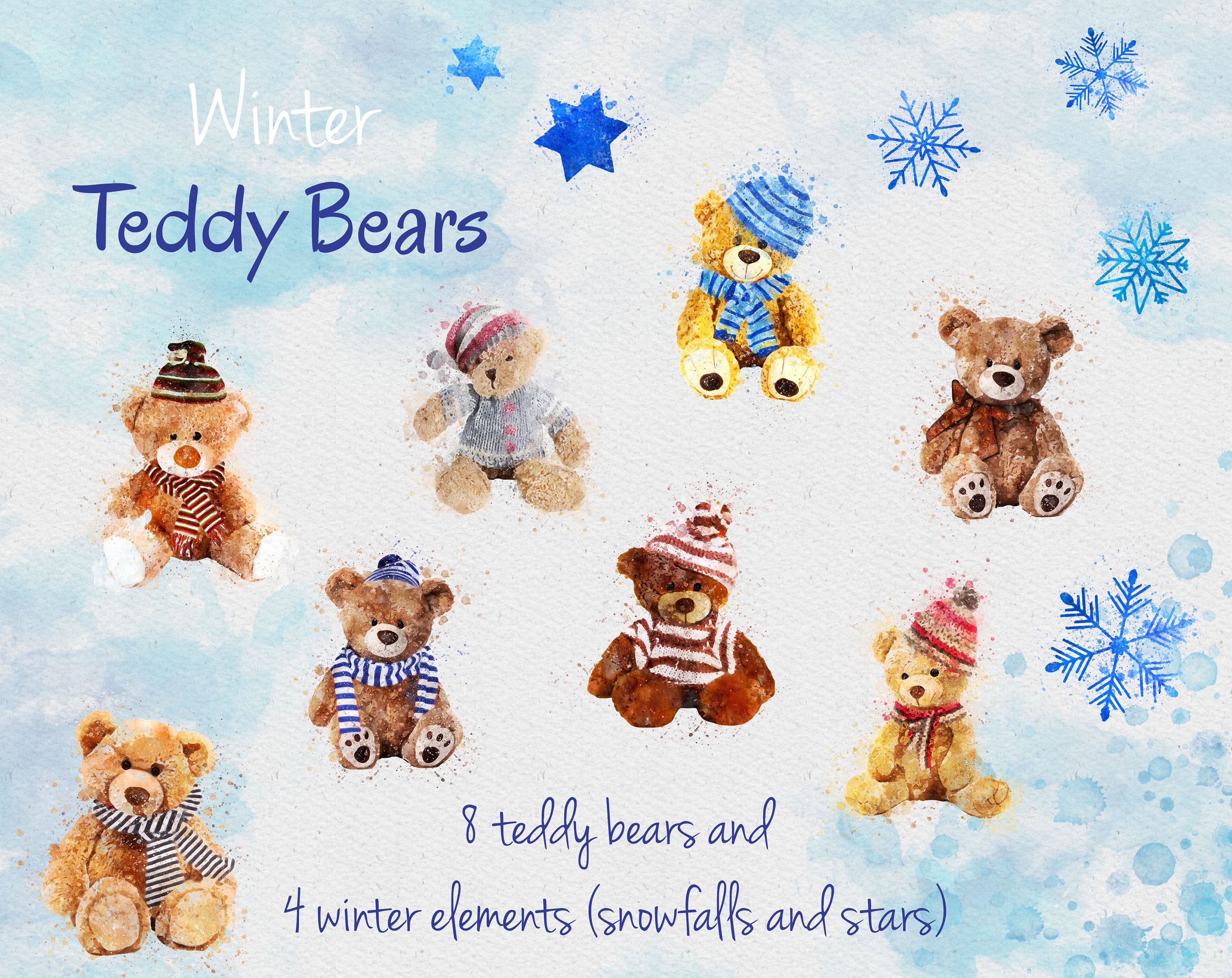 Teddy Bear Clipart Winter Watercolor Clip art Animal | Etsy