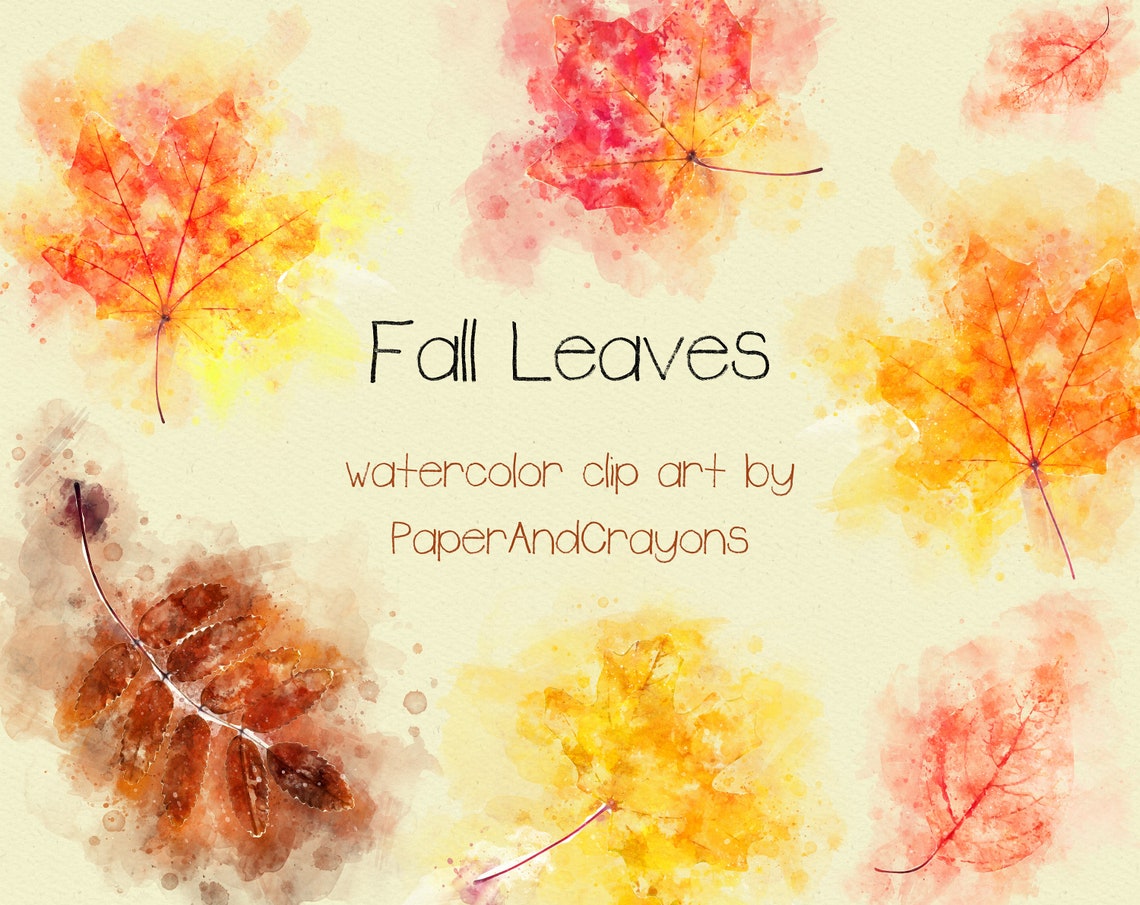 Fall Leaves, Autumn Woodland Watercolor Clipart, Fall Clip Art Set ...