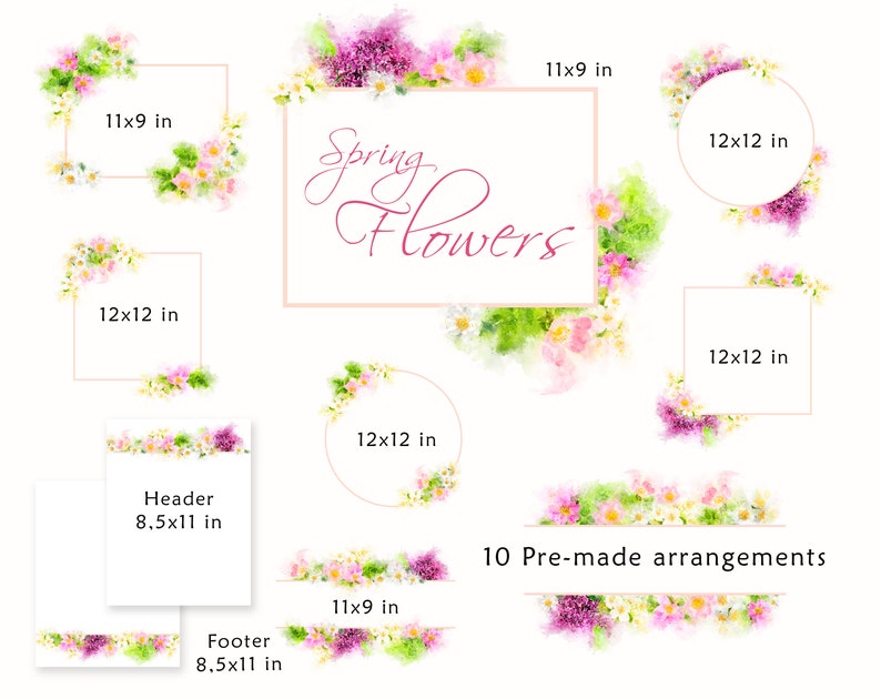 Spring Flowers Frames Clipart Set Watercolor Floral Clip | Etsy
