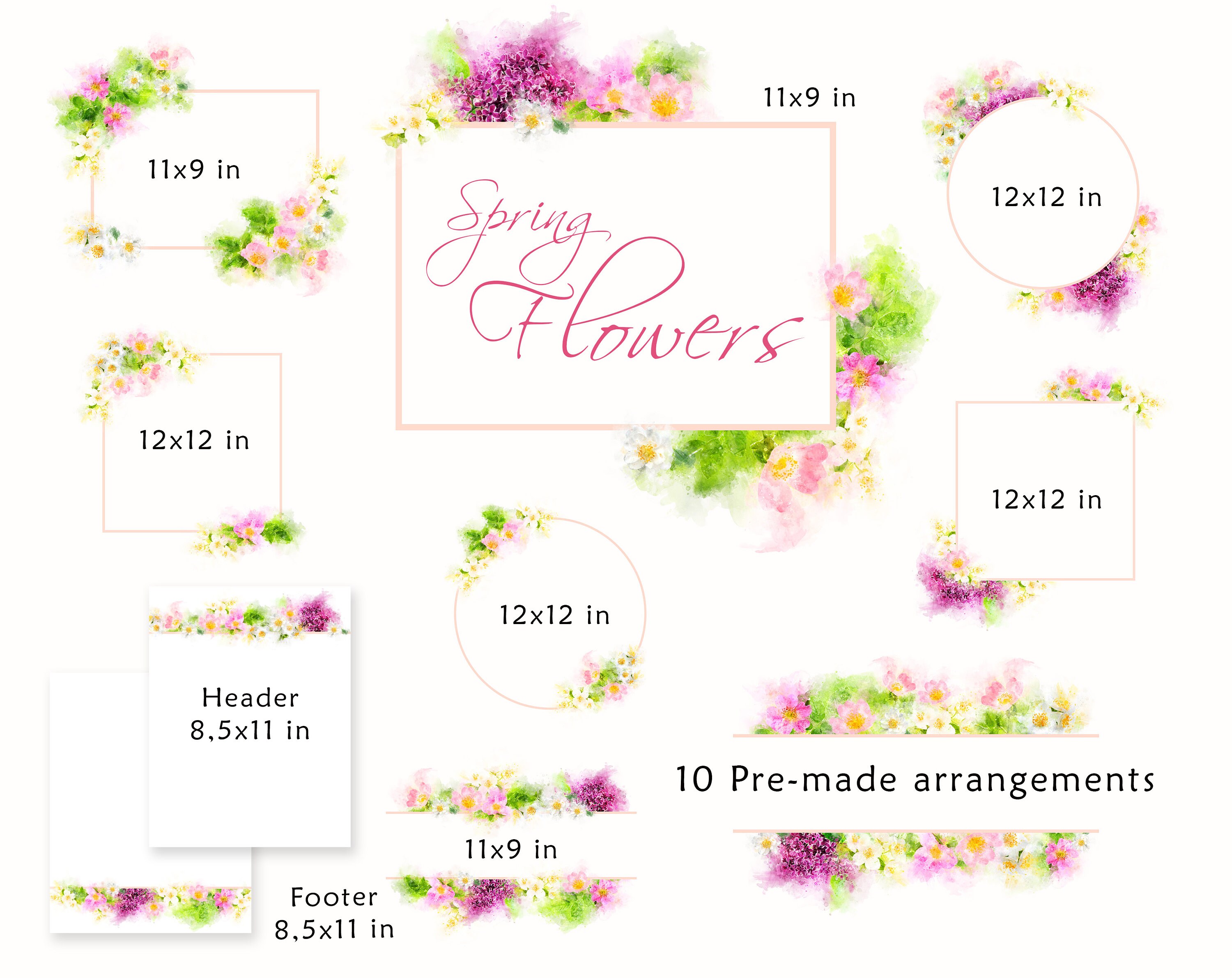 Spring Flowers Frames Clipart Set Watercolor Floral Clip | Etsy
