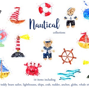 Nautical Teddy Bear Clipart, Sea Watercolor Clip Art, Teddy Graphic ...