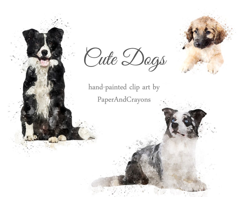 Cute Watercolor Dogs, Dog Clipart, Puppy Clip Art, Animal Graphics ...