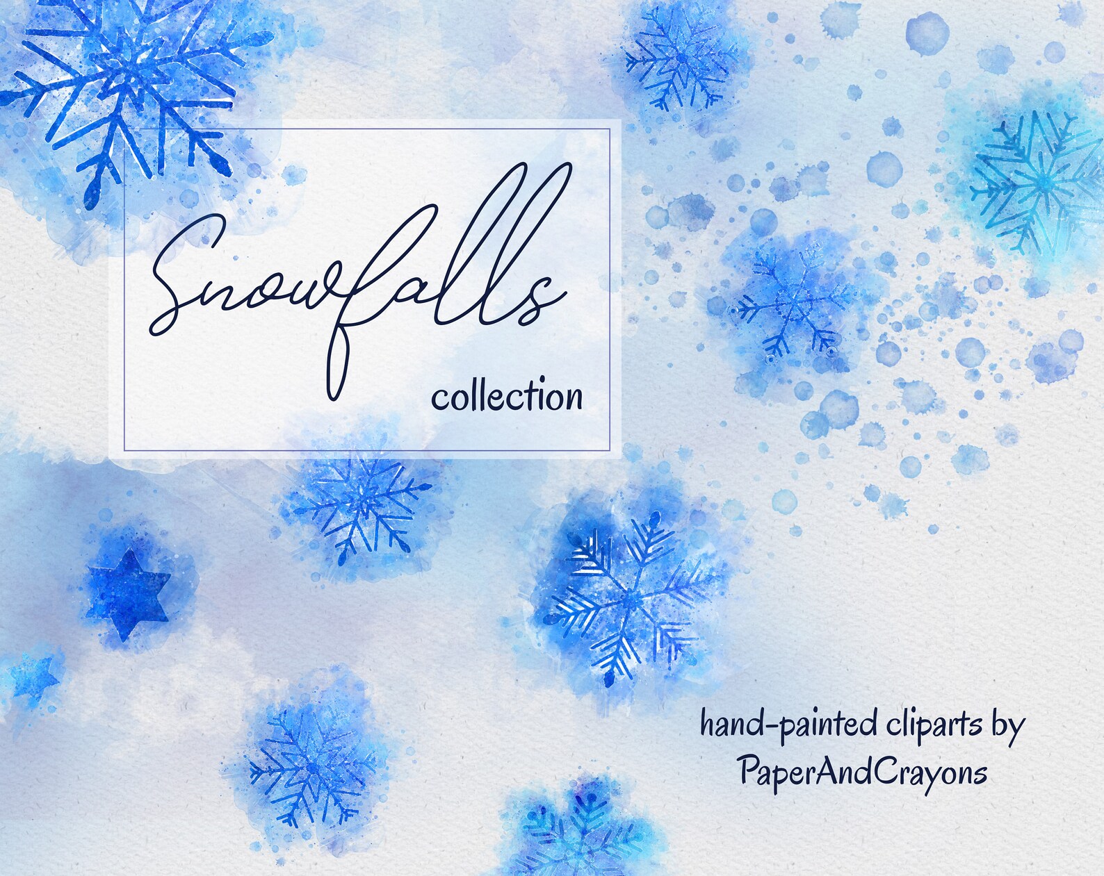 Snowfall Clipart Collection Hand Painted Blue Watercolor - Etsy