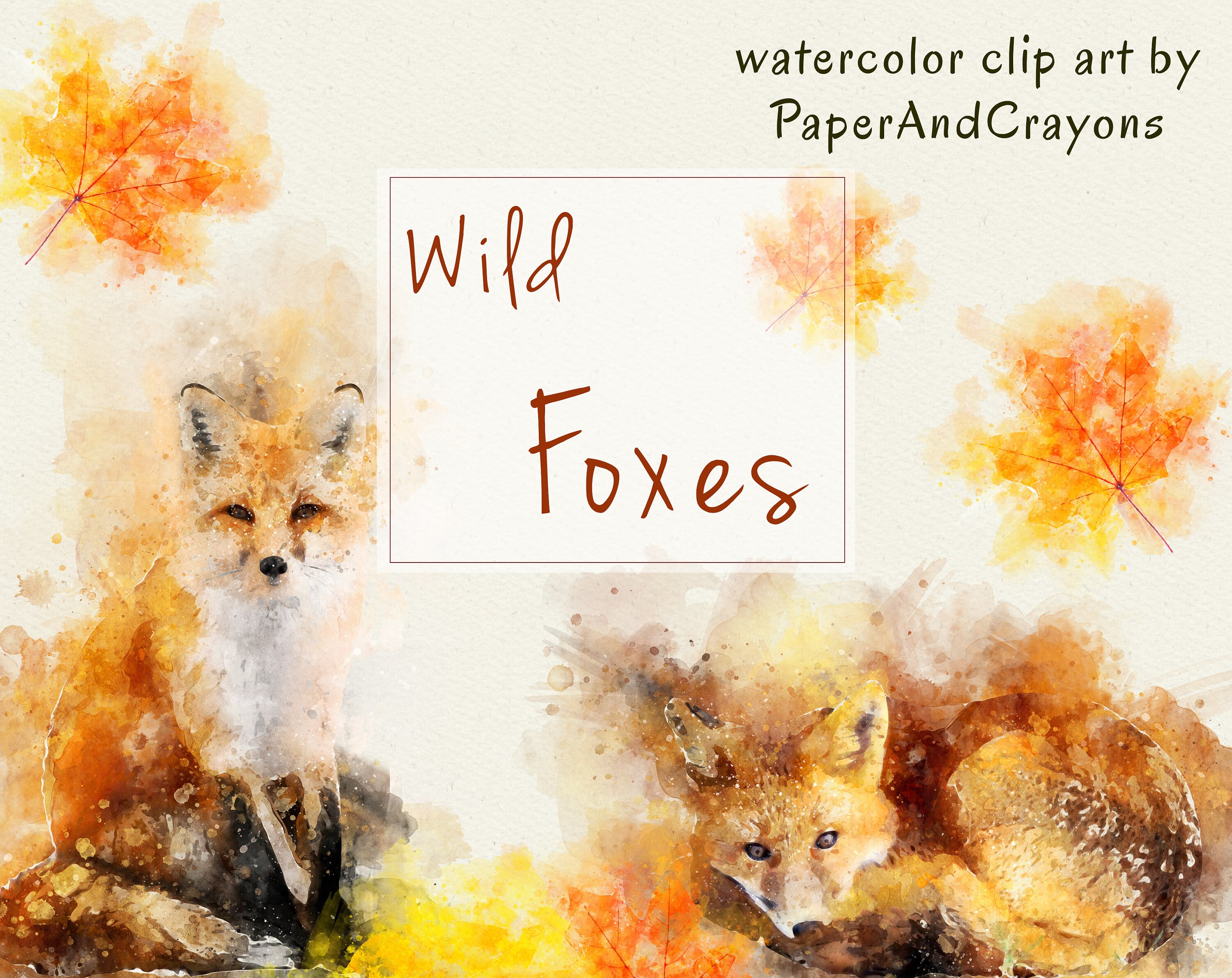 Autumn Watercolor Foxes, Red Fox Clipart, Fall Clip Art, Animal ...