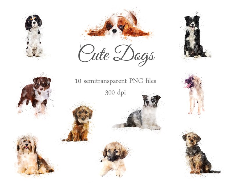 Cute Watercolor Dogs, Dog Clipart, Puppy Clip Art, Animal Graphics ...