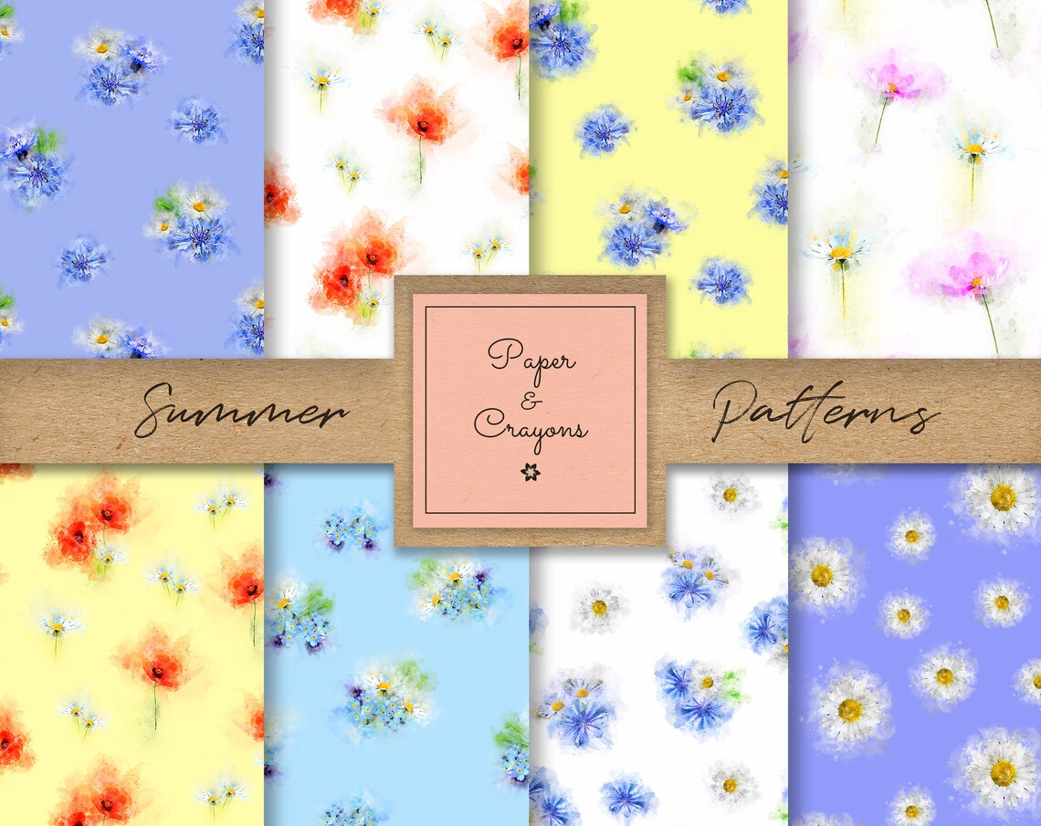 Summer Digital Paper, Flower Scrapbook Paper, Seamless Pattern, Floral ...