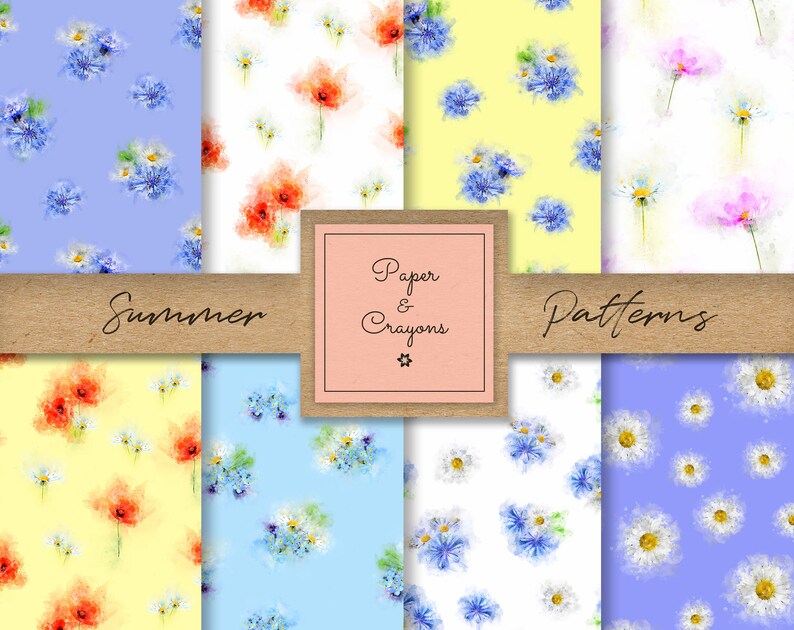 Summer Digital Paper, Flower Scrapbook Paper, Seamless Pattern, Floral ...