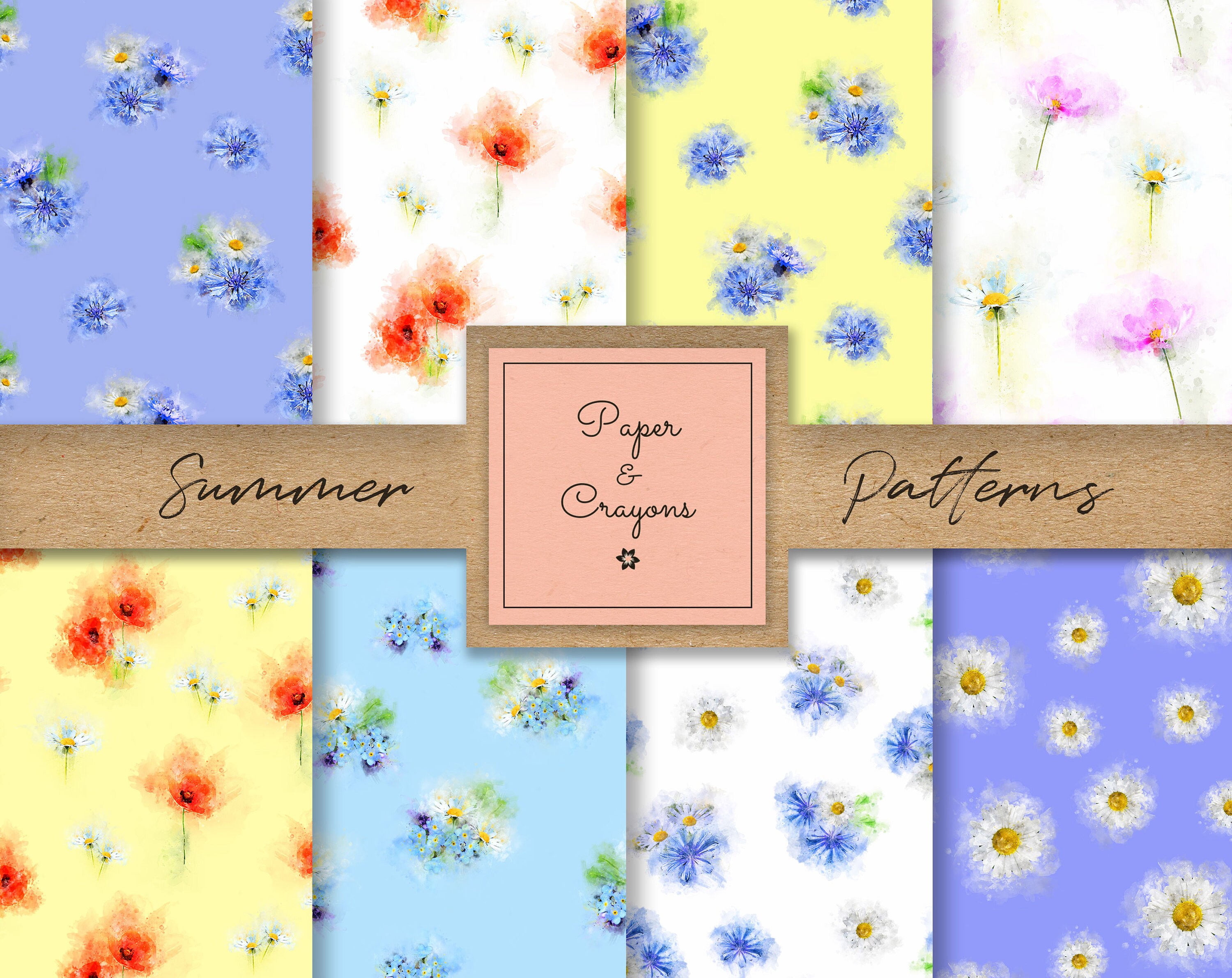 Summer Digital Paper, Flower Scrapbook Paper, Seamless Pattern, Floral ...
