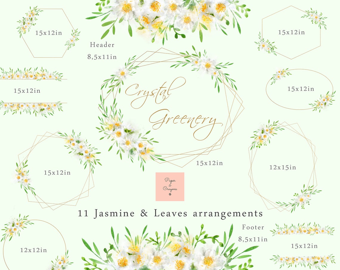 Watercolor Greenery Geometric Clipart Floral Frames Clip Art - Etsy