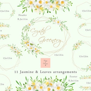 Watercolor Greenery Geometric Clipart, Floral Frames Clip Art, Crystal ...