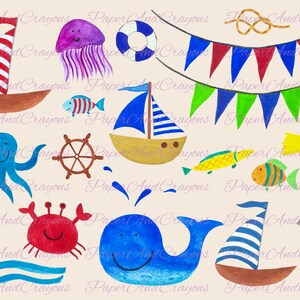 Under the Sea Watercolor Clipart, Summer Set Clipart, Nautical Clip Art ...