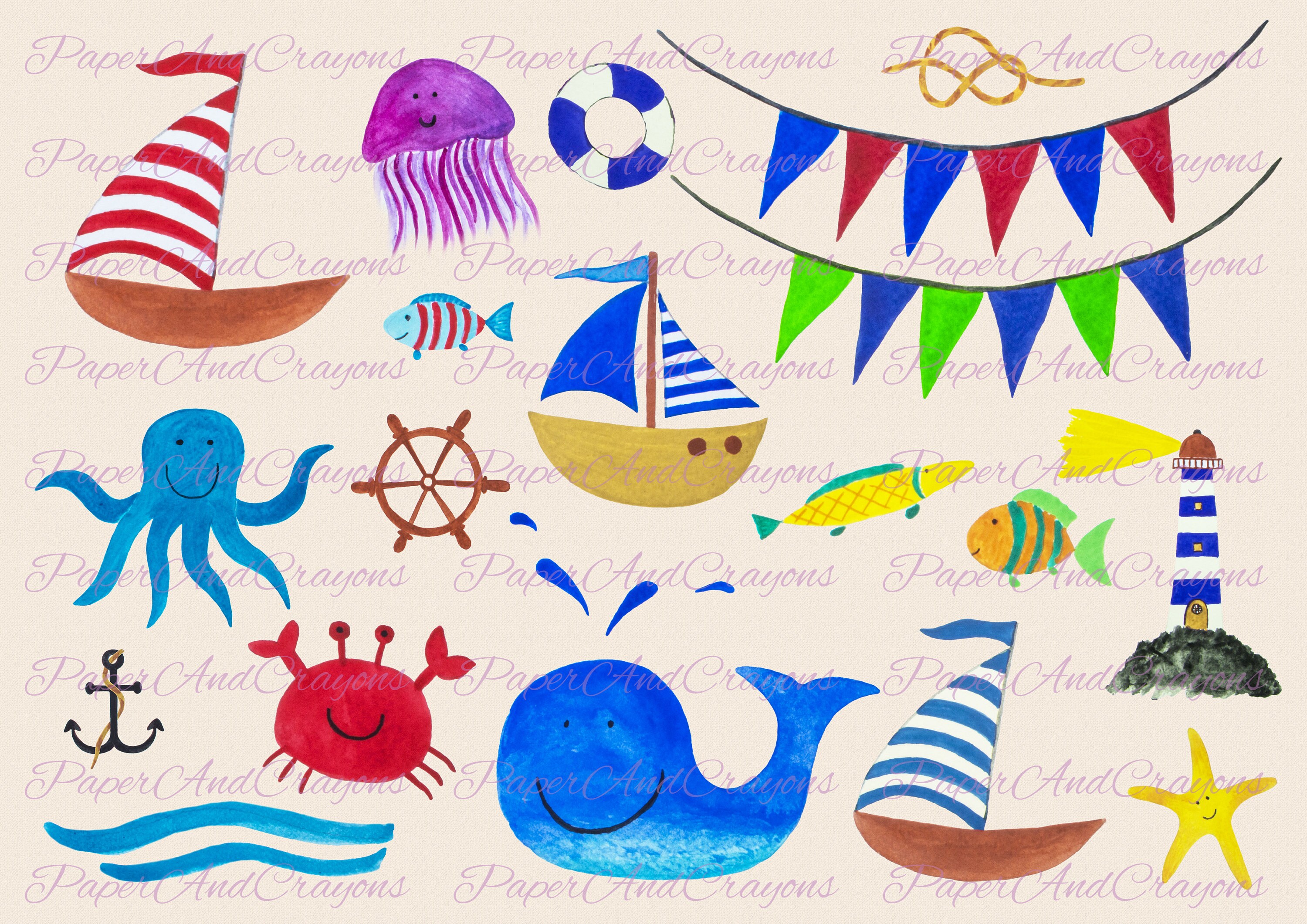 Under the Sea Watercolor Clipart Summer Set Clipart Nautical - Etsy Israel