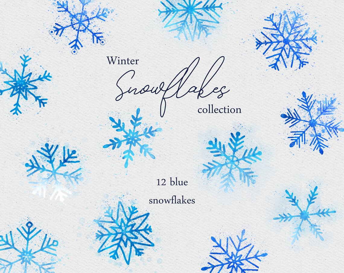 Snowflake Clipart Collection Hand Painted Winter Watercolor - Etsy