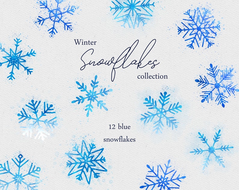 Snowflake Clipart Collection Hand Painted Winter Watercolor - Etsy