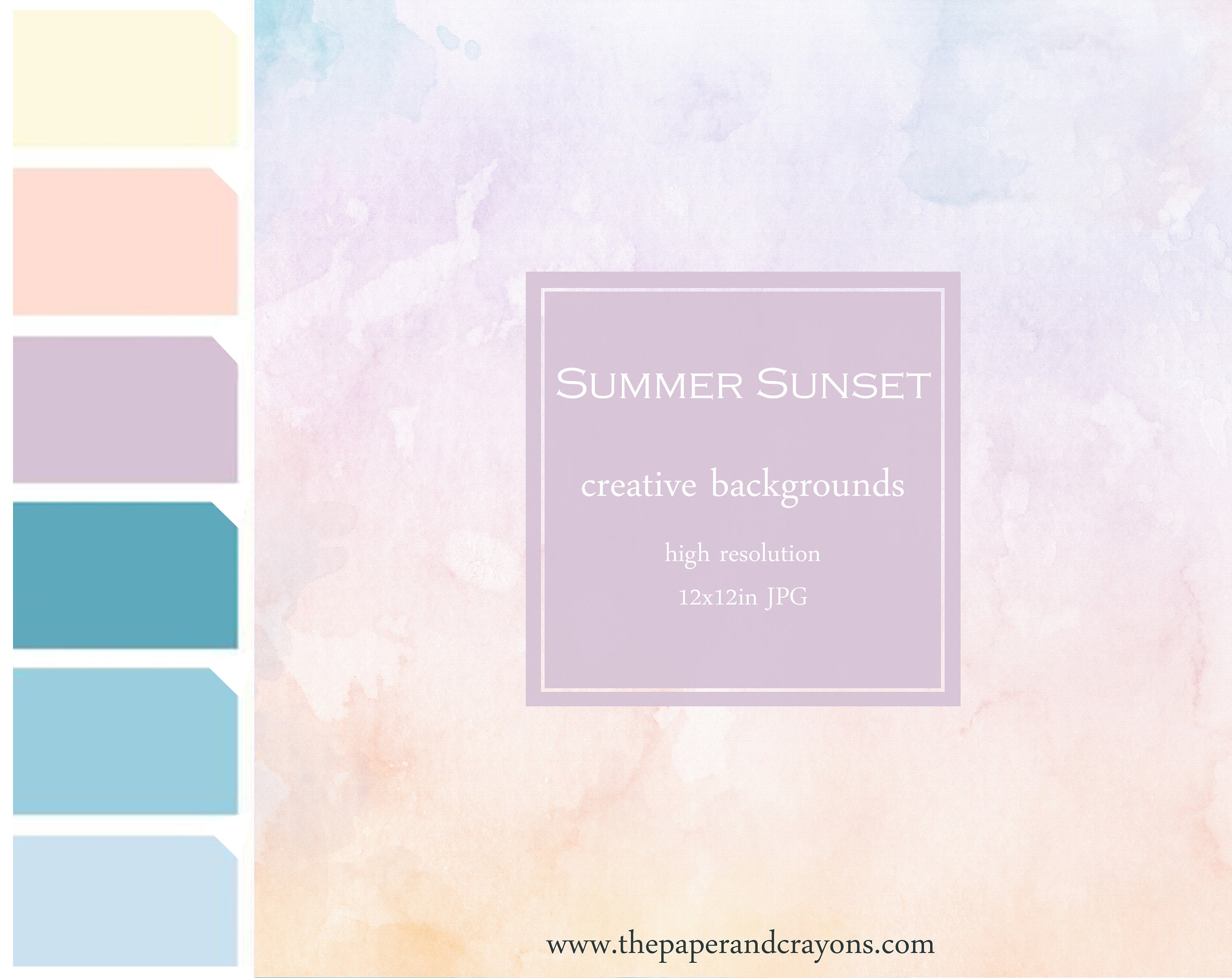 Summer Sunset Background, on the Beach, Watercolor Texture, Digital ...