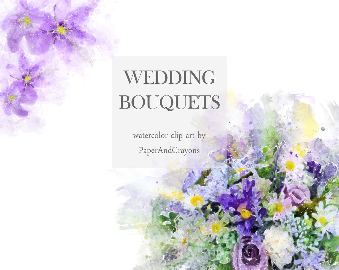 Watercolor Wedding Bouquets Clipart, Floral Clip Art, Blue, White, Pink ...
