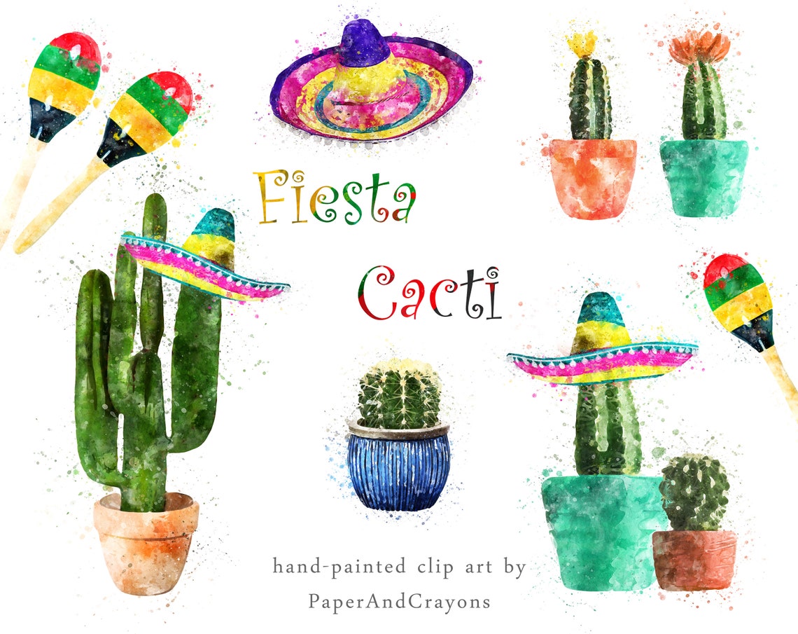Fiesta Cacti Clipart Set Succulent Clip Art Watercolor - Etsy
