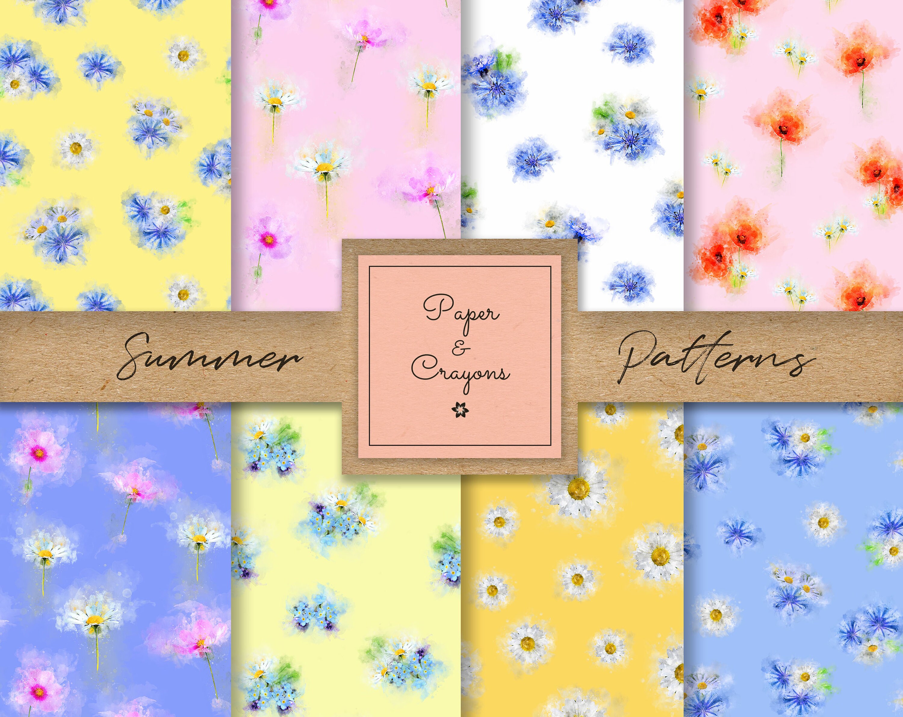 Summer Digital Paper, Flower Scrapbook Paper, Seamless Pattern, Floral ...