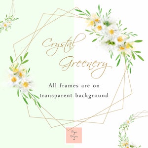 Watercolor Greenery Geometric Clipart, Floral Frames Clip Art, Crystal ...