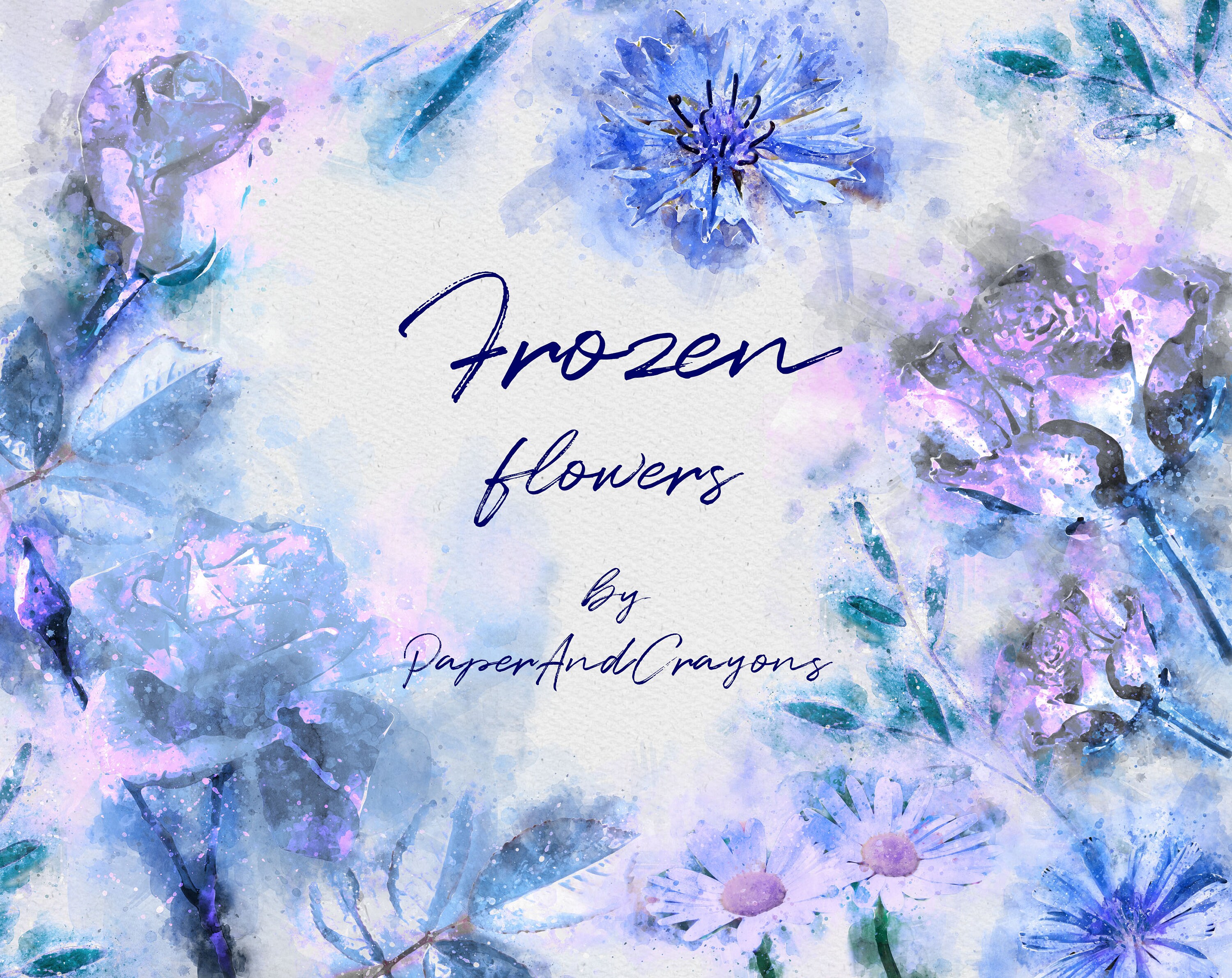 Frozen Floral Clipart Indigo Watercolor Clipart Flower Clip - Etsy