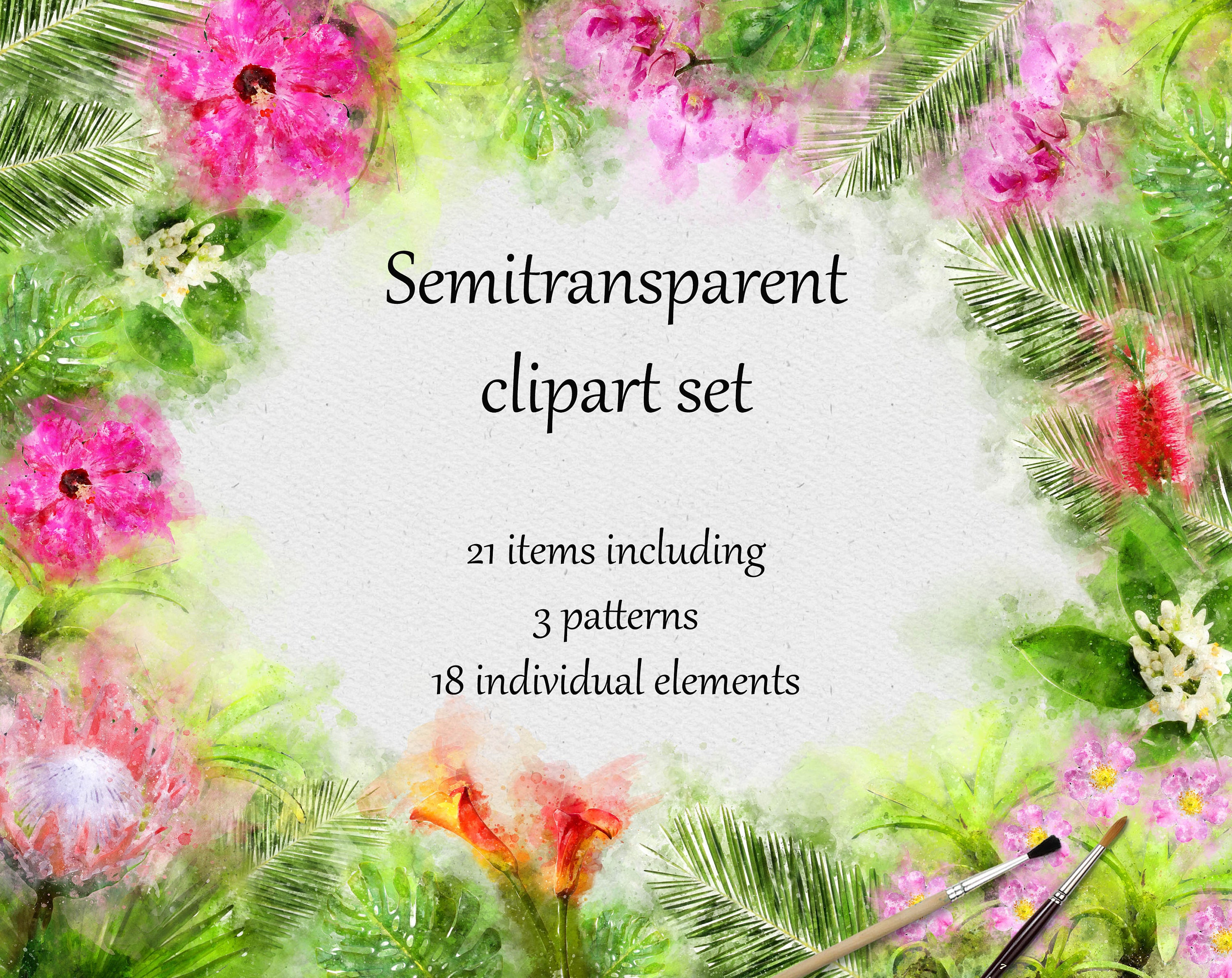 Tropical Watercolor Clipart Set Tropical Flowers Digital | Etsy