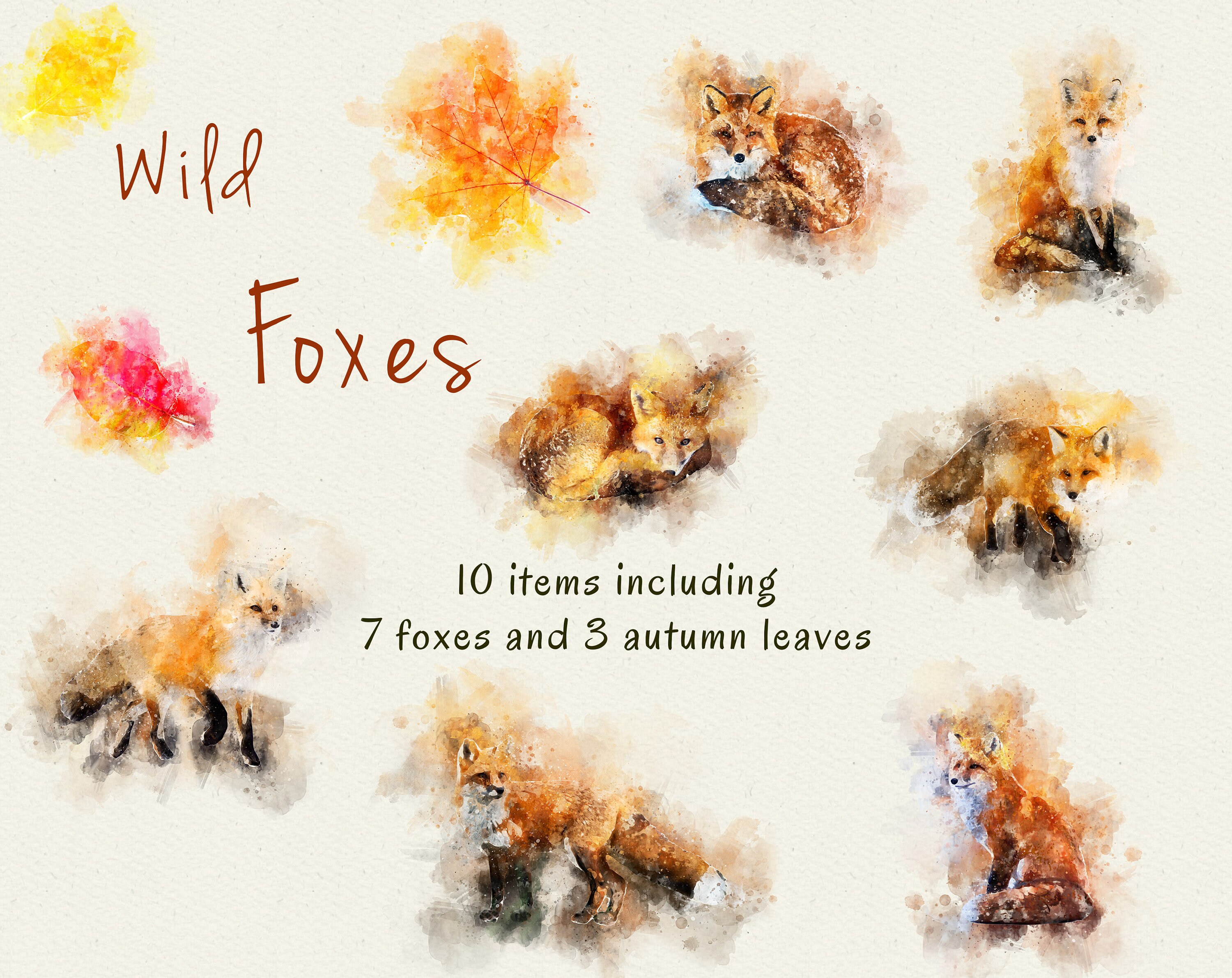 Autumn Watercolor Foxes, Red Fox Clipart, Fall Clip Art, Animal ...