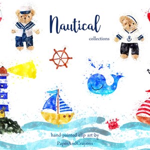 Nautical Teddy Bear Clipart, Sea Watercolor Clip Art, Teddy Graphic ...
