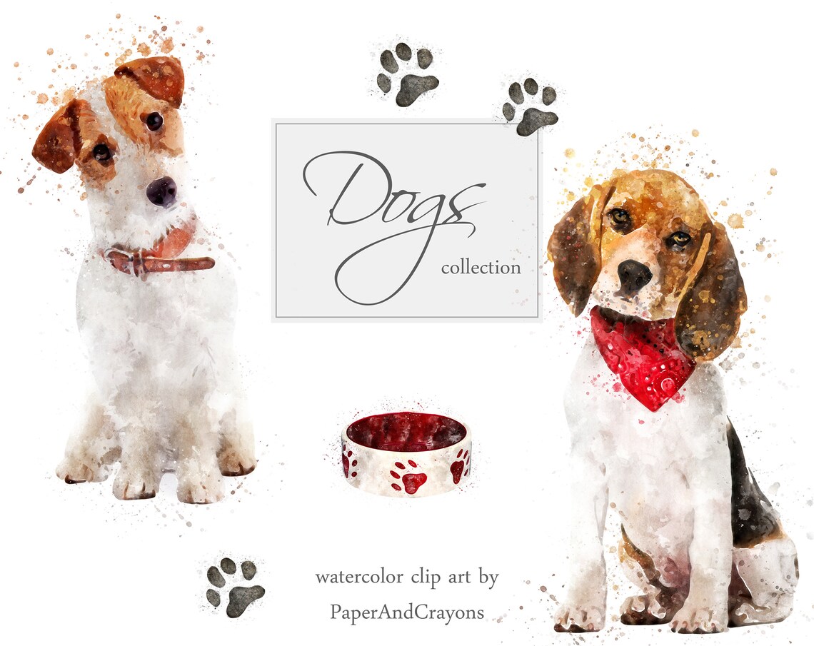 Watercolor Dogs Dog Clipart Puppy Clip Art Animal Graphics - Etsy