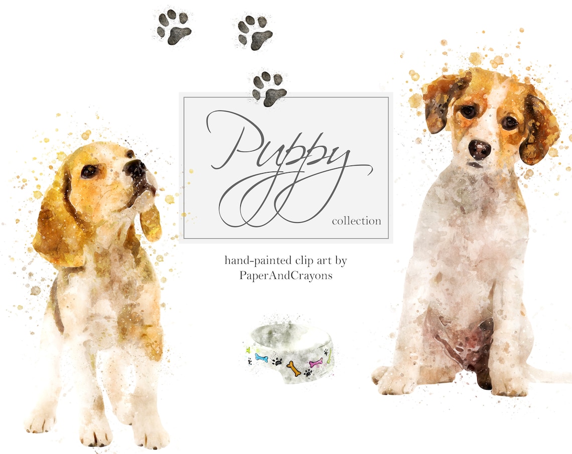 Cute Watercolor Puppies, Dog Clipart, Puppy Clip Art, Animal Graphics ...