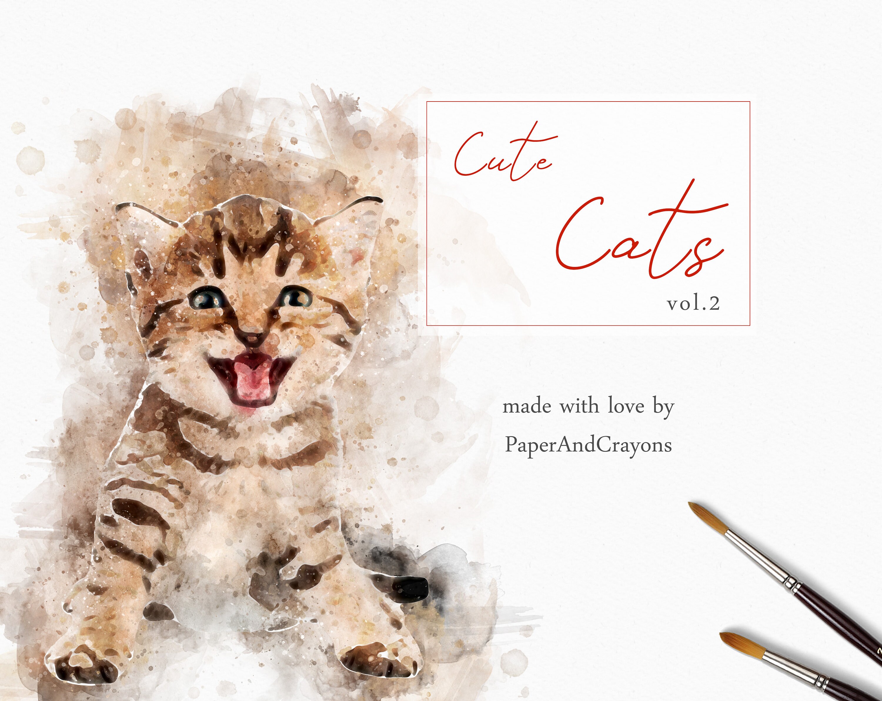 Cat Clipart Cute Cats Watercolor Clip Art vol. II Kitten | Etsy