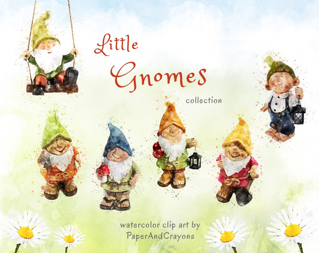 Little Gnomes Clipart, Watercolor Dwarf Clip Art, Garden Gnomes Clipart ...