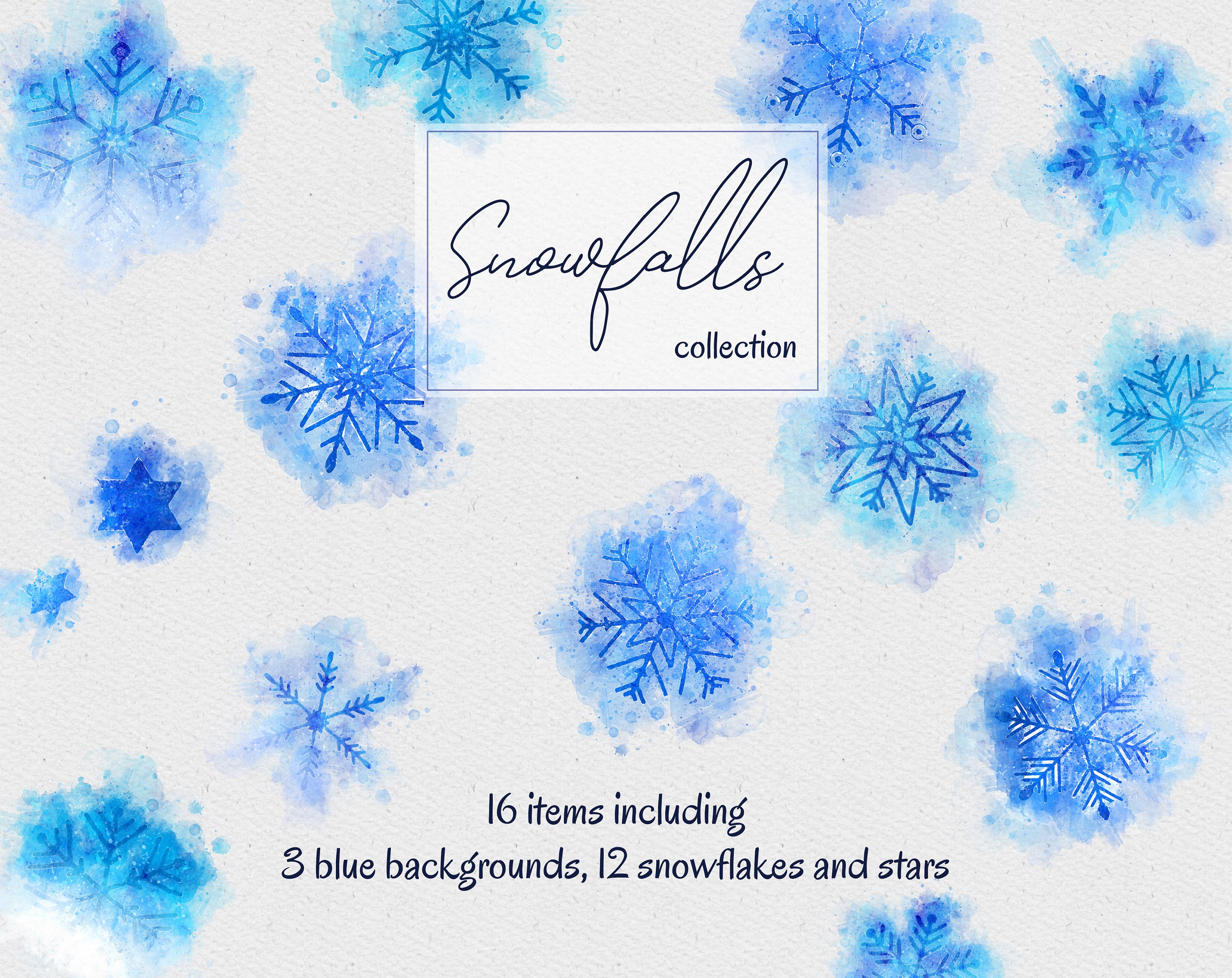 Snowfall Clipart Collection Hand Painted Blue Watercolor - Etsy