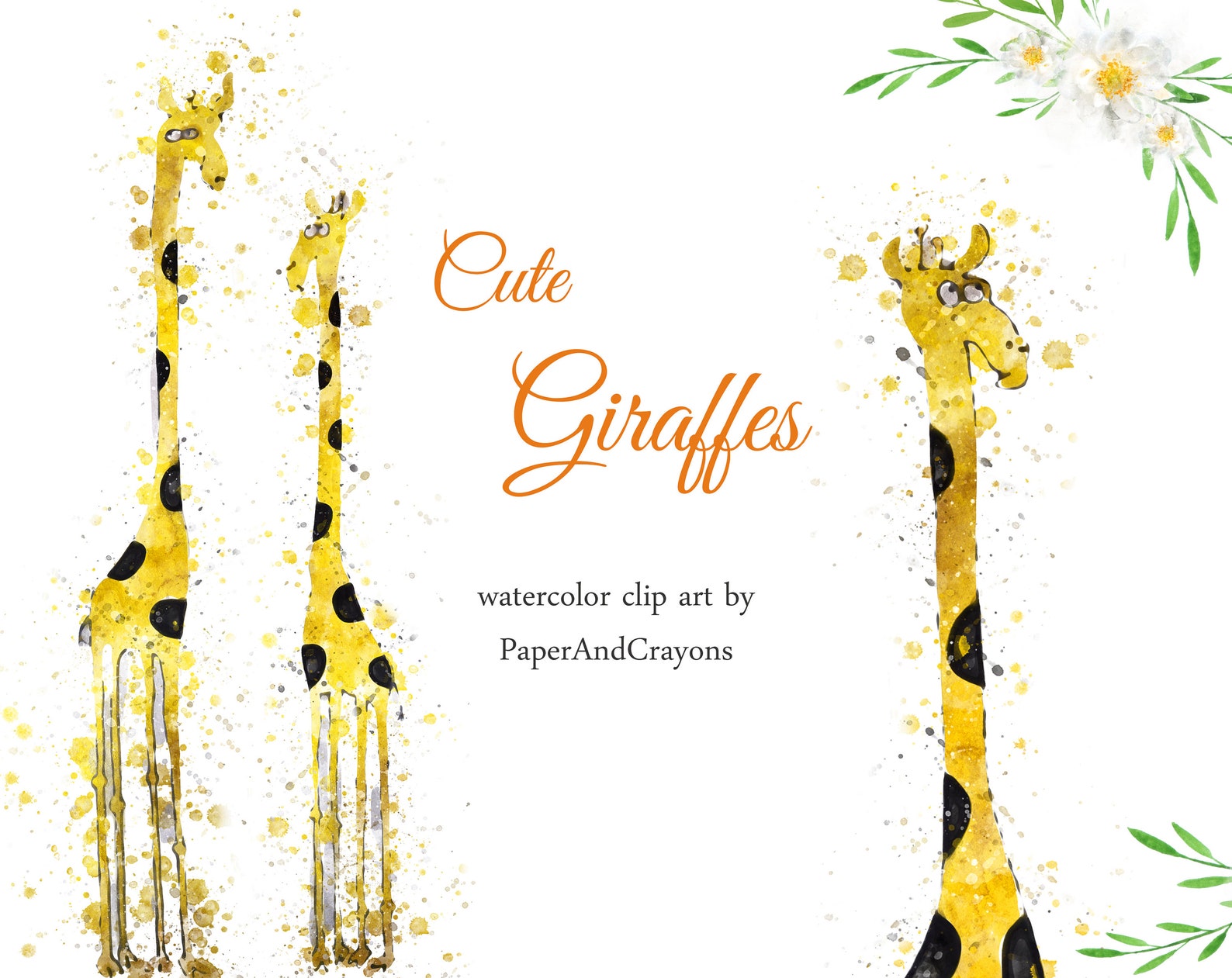 Giraffe Clipart, Cute Giraffes Watercolor Clip Art, Safari, Animal ...