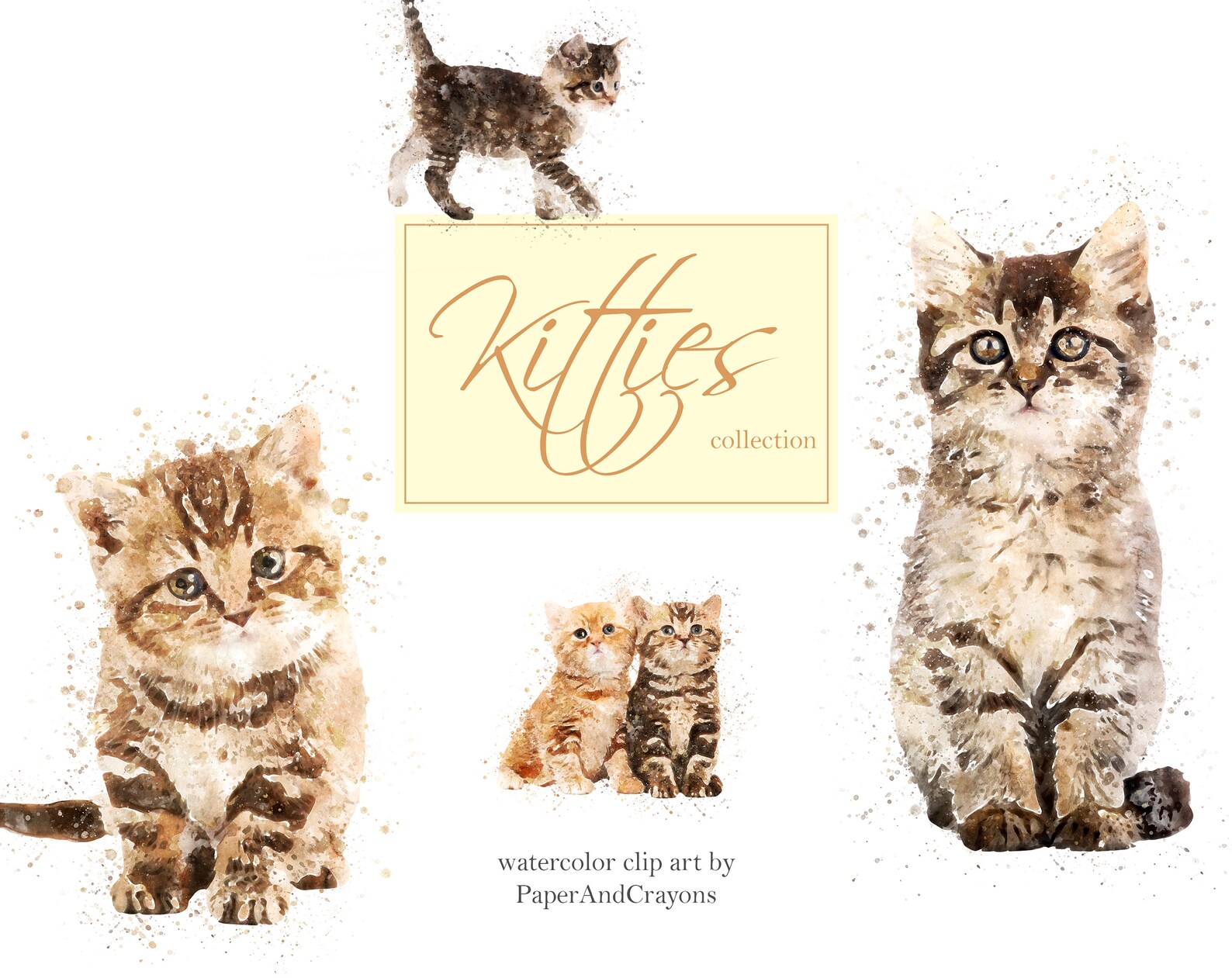Kitties Clipart Cute Cats Watercolor Clip Art Kitten Cat - Etsy