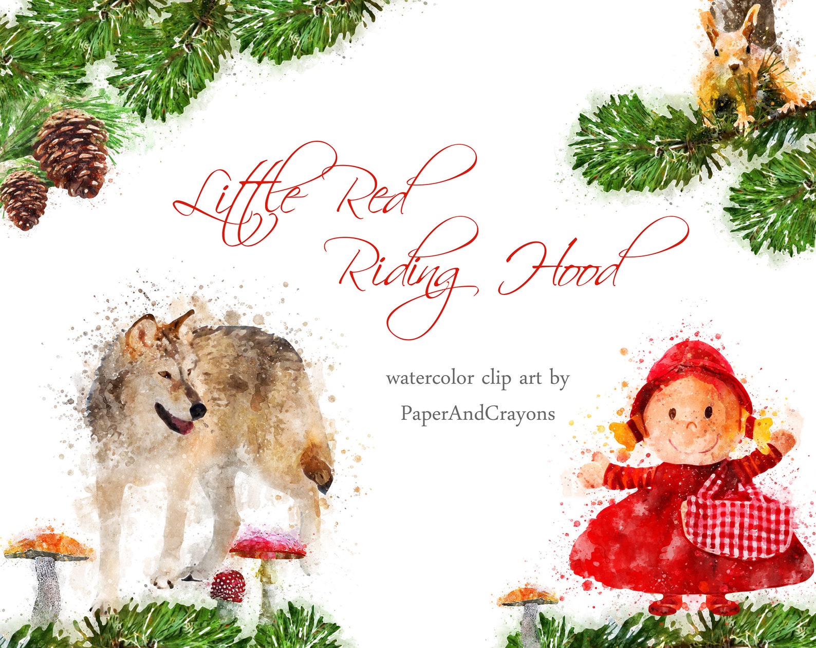 Little Red Riding Hood Clipart Little Red Cap Fairy Tale - Etsy Israel