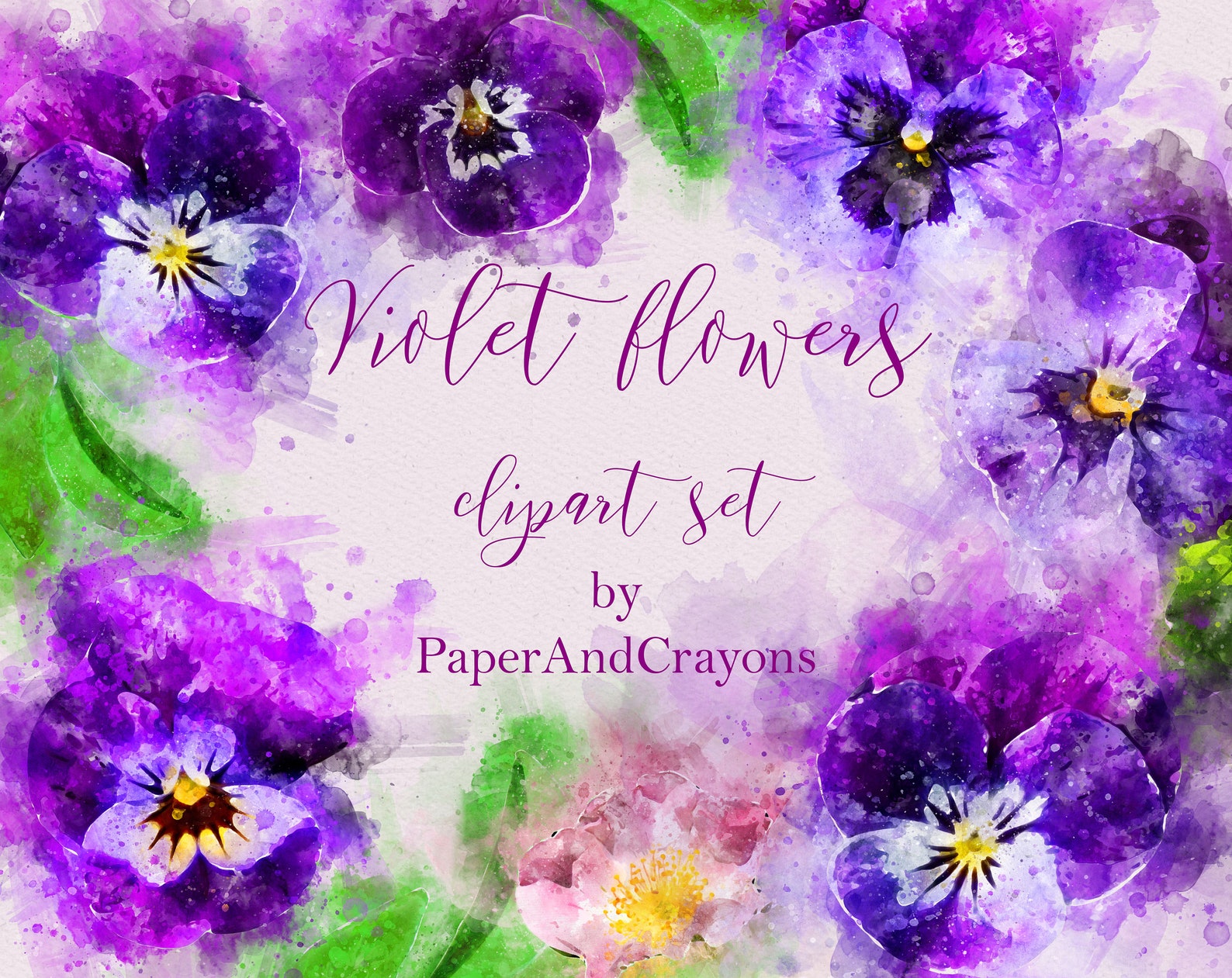Violet Floral Clipart, Watercolor Clipart Set, Flower Clip Art Violet ...